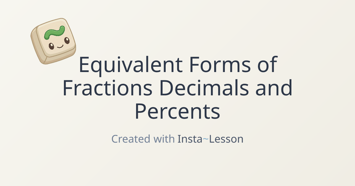 Equivalent Forms Of Fractions Decimals And Percents Lesson Plan for ...