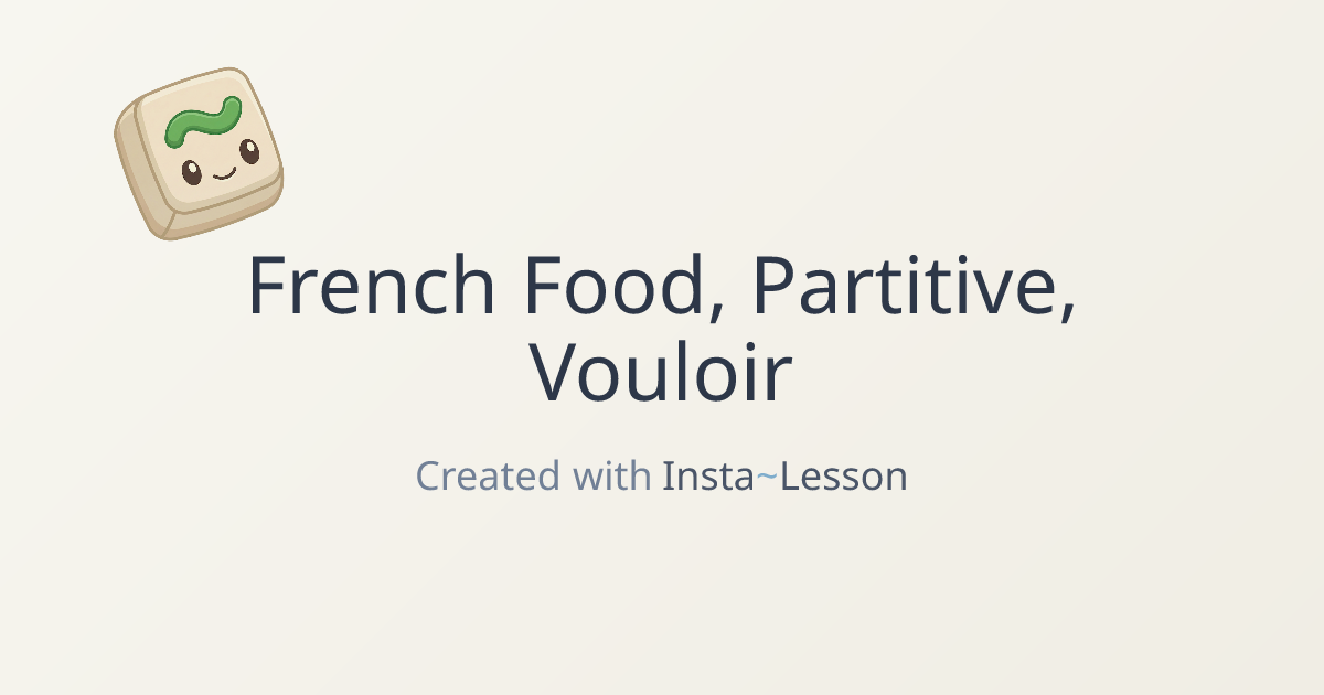 French Food, Partitive, Vouloir Lesson Plan for Grade 9 | Free World ...