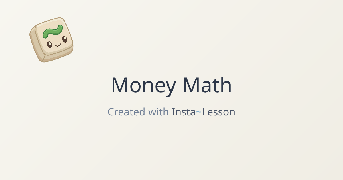 Money Math Lesson Plan for Grade 1 | Free Math Lesson