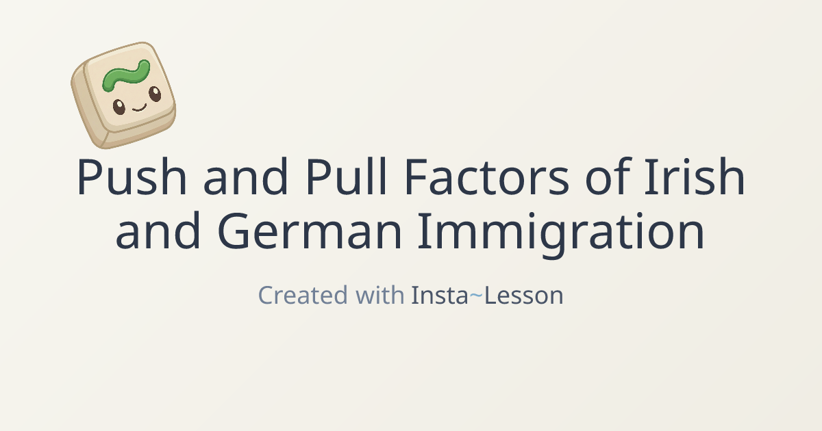 Push And Pull Factors Of Irish And German Immigration Lesson Plan for ...